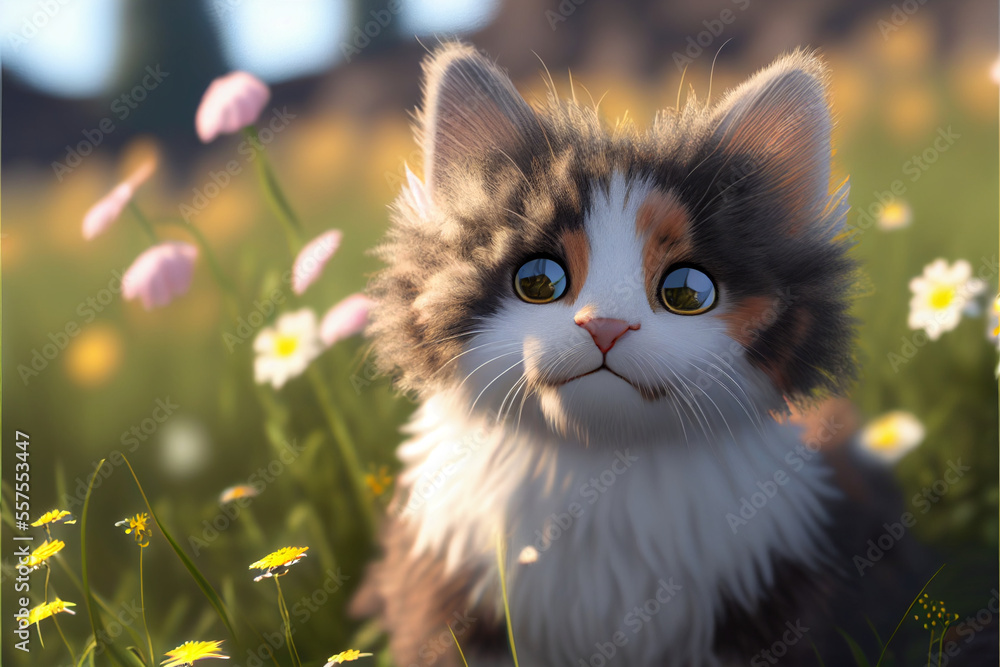A cute 3d Calico Kitten | Calico cat enjoying the spring weather ...