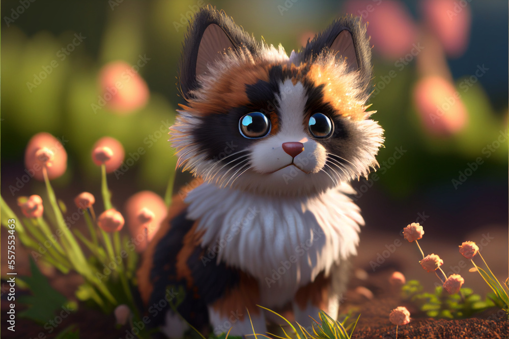 A cute 3d Calico Kitten | Calico cat enjoying the spring weather ...