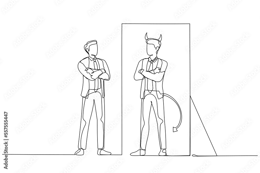 Cartoon of businessman looking into inner demon devil concept of double ...