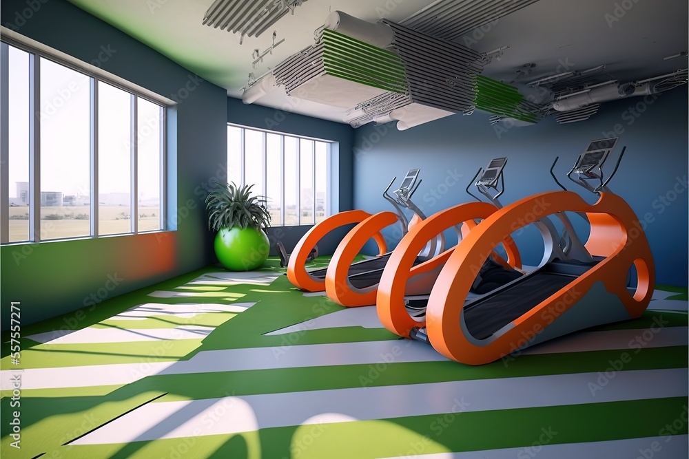Interior of an urban gym with equipment. Sports center for aerobic ...