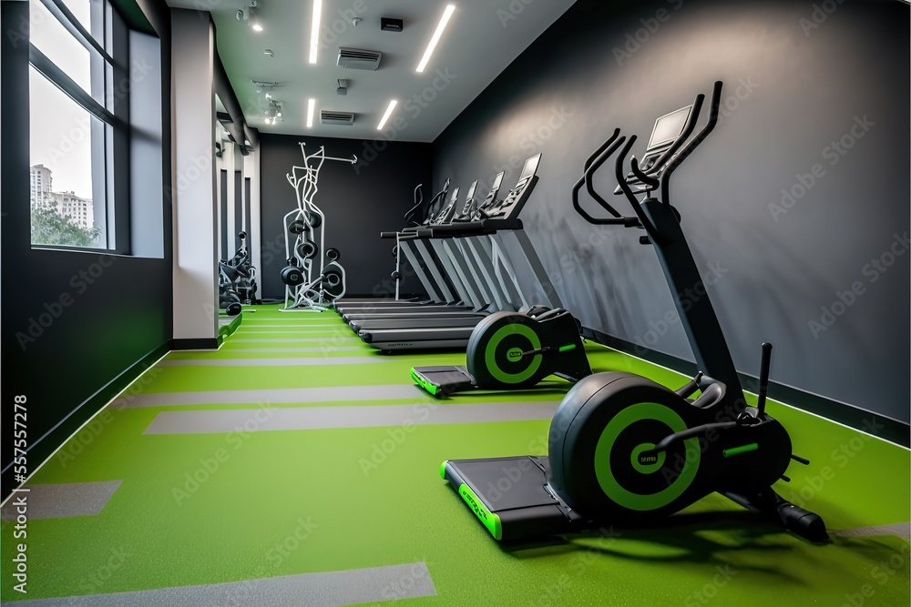 Interior of an urban gym with equipment. Sports center for aerobic ...