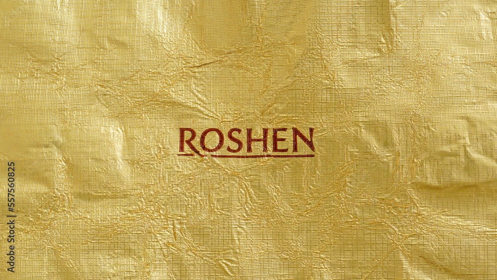 Kyiv, Ukraine - December 31, 2022. Roshen chocolate golden cover ...