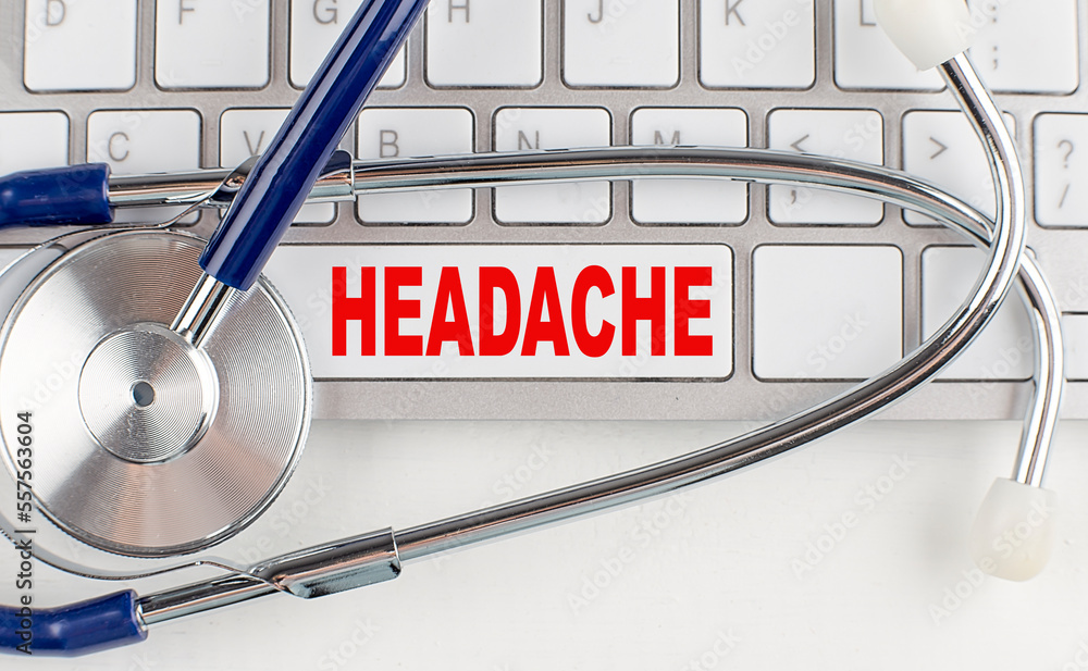 HEADACHE text on keyboard with stethoscope , medical concept Stock ...