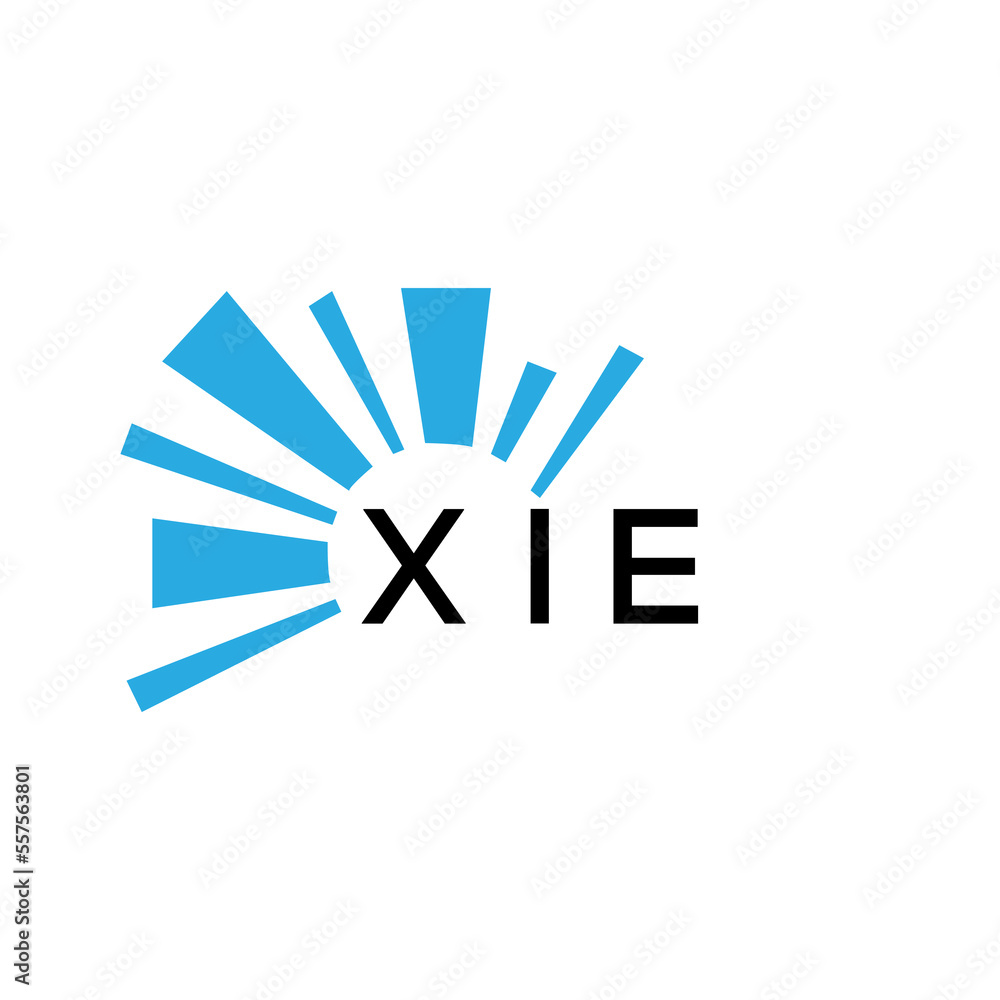 XIE letter logo. XIE blue image on white background and black letter ...