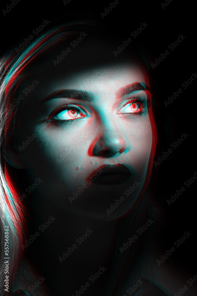 Fashion and make-up concept. Beautiful blonde woman portrait partly ...
