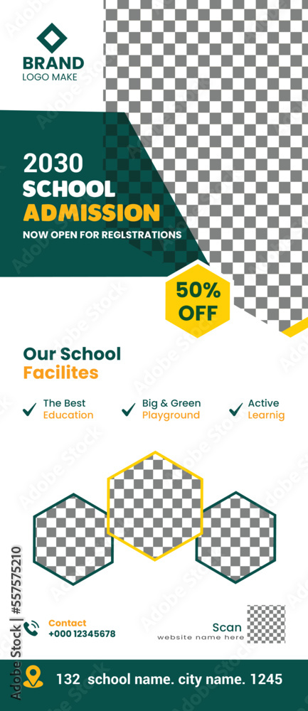 school admission roll up banner template pop up or pull up signage ...