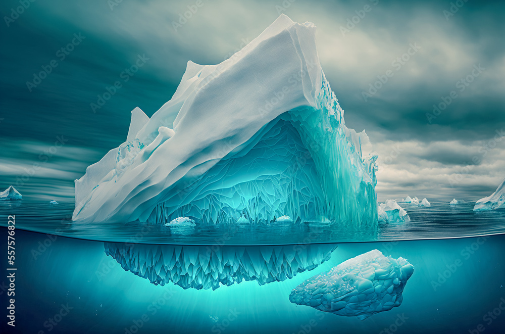 Iceberg With Above And Underwater View in the ocean. Affected by ...