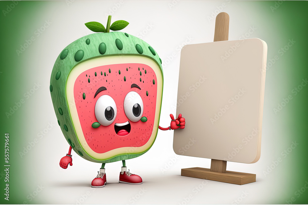 Cute watermelon figure in a cartoon idea holding an open sign board ...