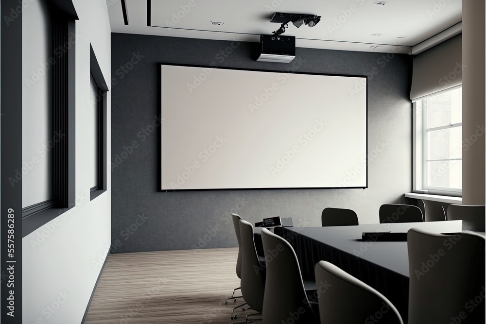 Mock up projection screen in meeting room, interior background ...