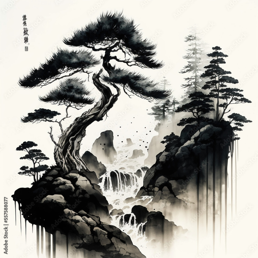 Japanese Tree Ink Painting