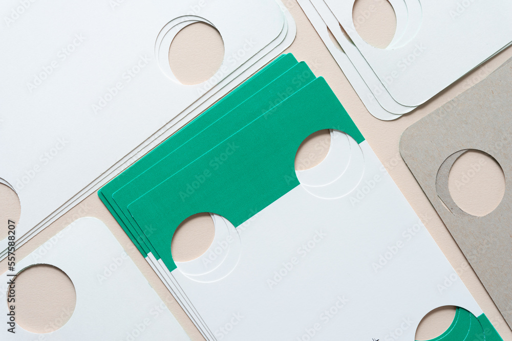 rough cardboard cards with large circle cutouts on paper Stock Photo ...