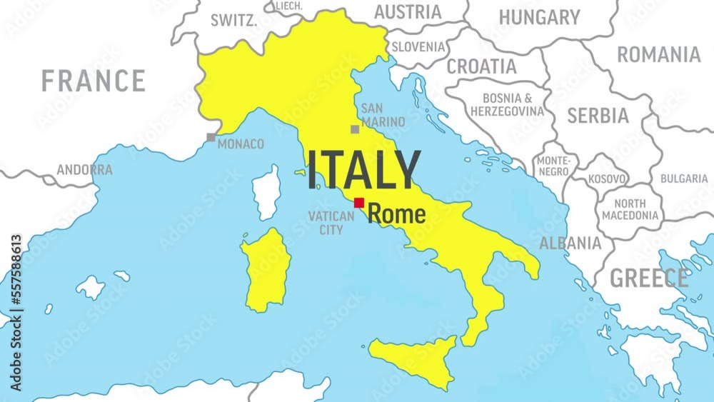 Italy Map. Zoom on World Map. 4k Video Footage. Motion Graphics vídeo ...