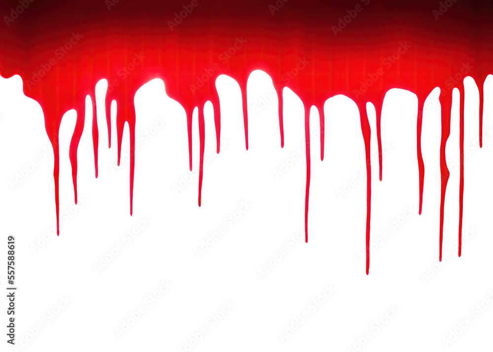 Isolated dense compact red blood, falling from above on a transparent ...