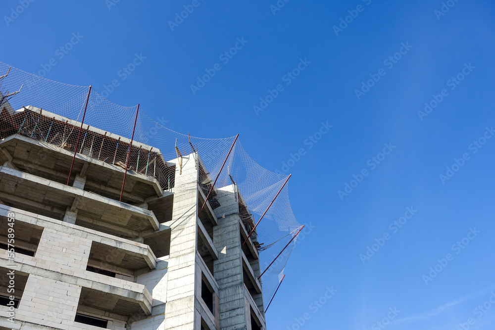 safety net in construction, safety net installed in a building, safe ...