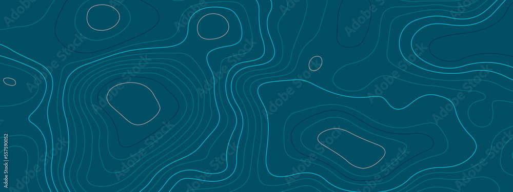The stylized blue abstract topographic map with lines and circles ...