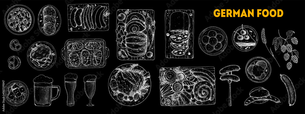 German food menu sketches. Hand drawing collection. Hand drawn vector ...