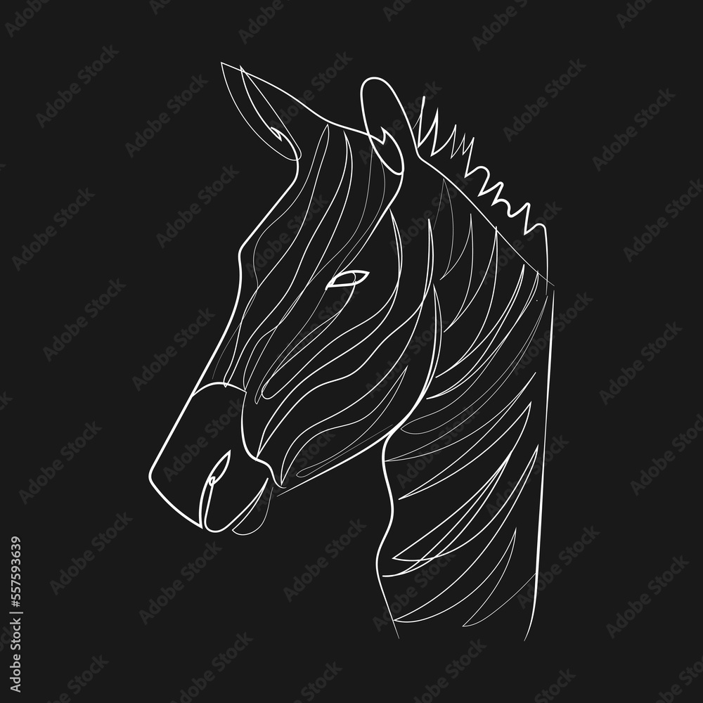 zebra portrait one line art vector illustration, logo, Stock Vector ...