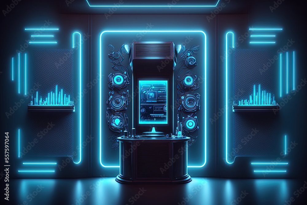 Illustration Neon stage scene pedestal room, gaming gamer backdrop ...