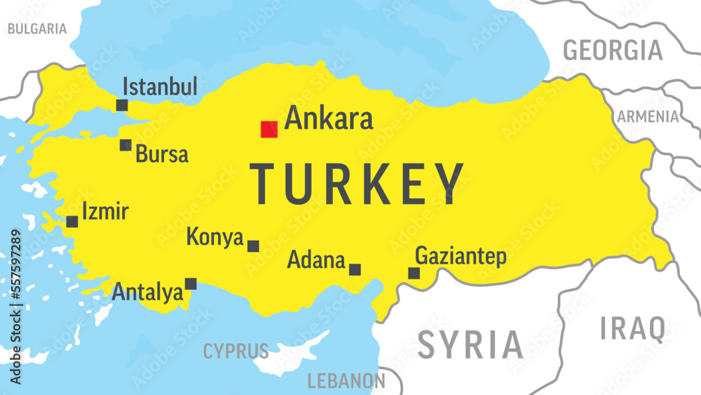 Turkey Map. Zoom on World Map. Vector Illustration Stock Vector | Adobe ...