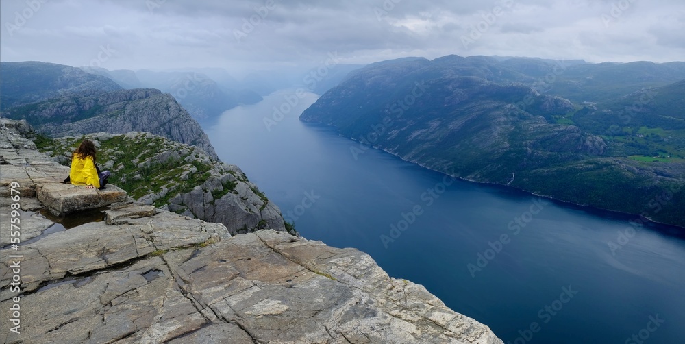 Preikestolen (Prekestolen, Pulpit Rock) is famous tourist attraction ...