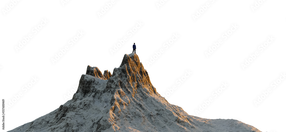 Rocky Mountain Peak with man Standing. Transparent background ...