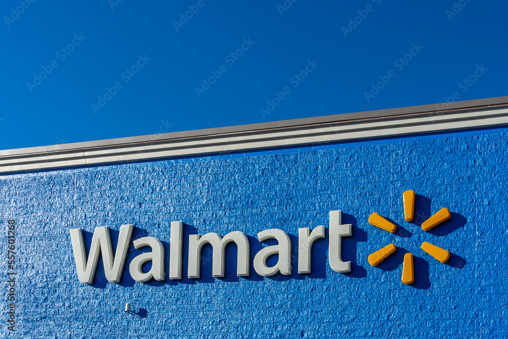 Pearland, Texas, USA - February 14, 2022: Closeup of Walmart store sign ...