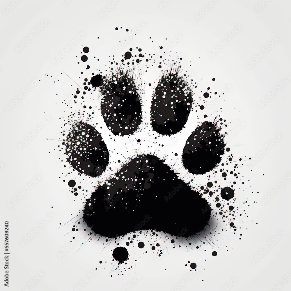 ink splat dog paw black and white, AI assisted finalized in Photoshop ...