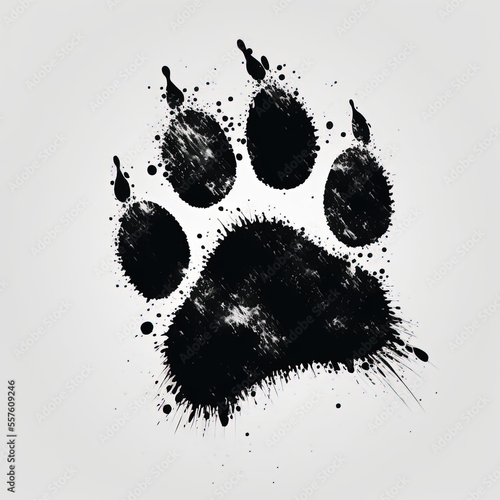 ink splat dog paw black and white, AI assisted finalized in Photoshop ...