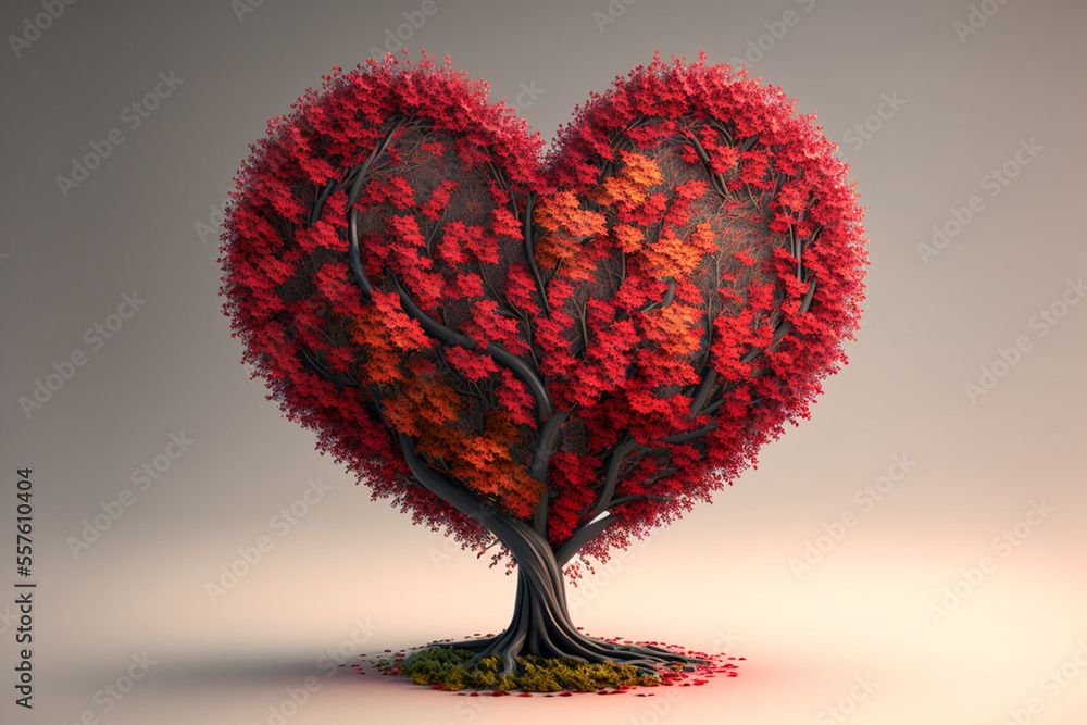 red maple tree in the shape of a heart 3d illustration made by ...