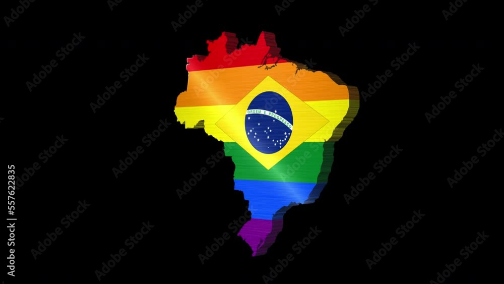 Lgbt flag.3d animation of the Brazil map rotating,isolated by the alpha ...