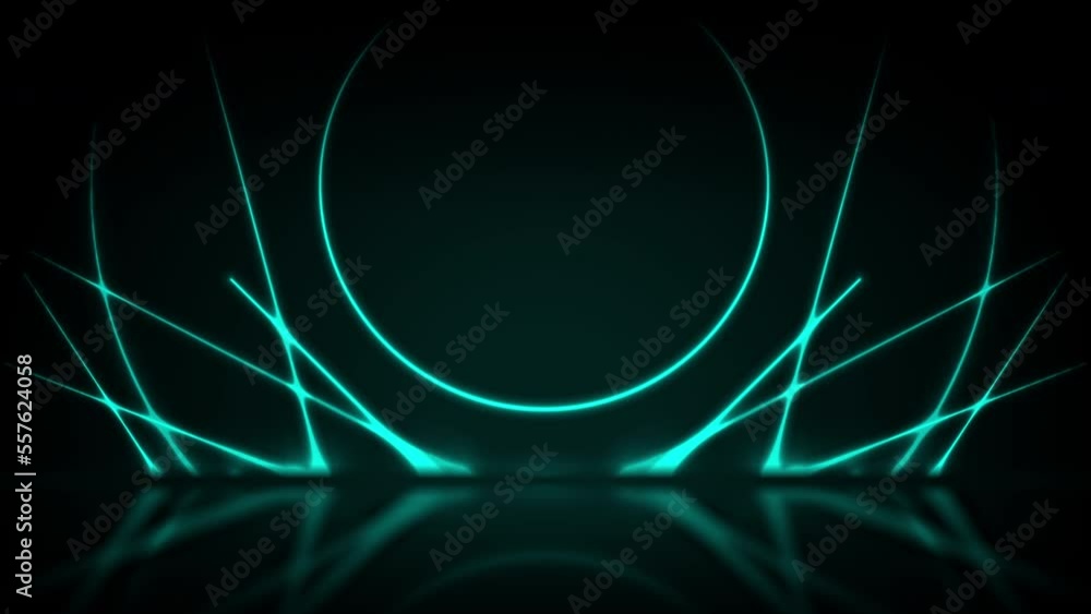 Cyan neon lines ad circles abstract technology background. Seamless looping futuristic glowing ...