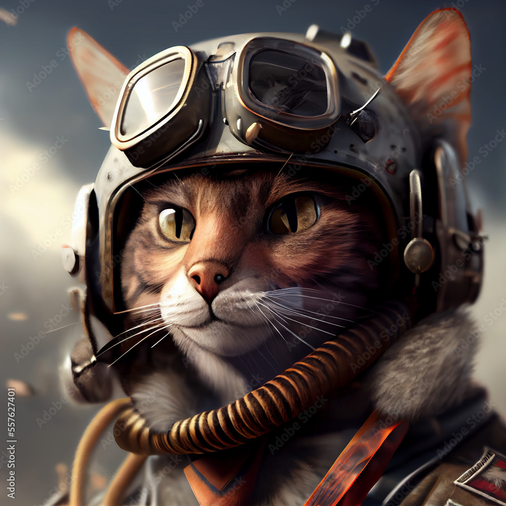 Cute Cat Face Pose Wearing Jet Fighter Pilot Helmet created with ...