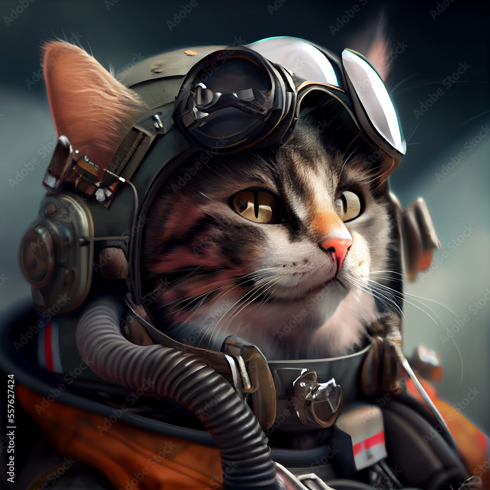 Cute Cat Face Pose Wearing Jet Fighter Pilot Helmet created with ...