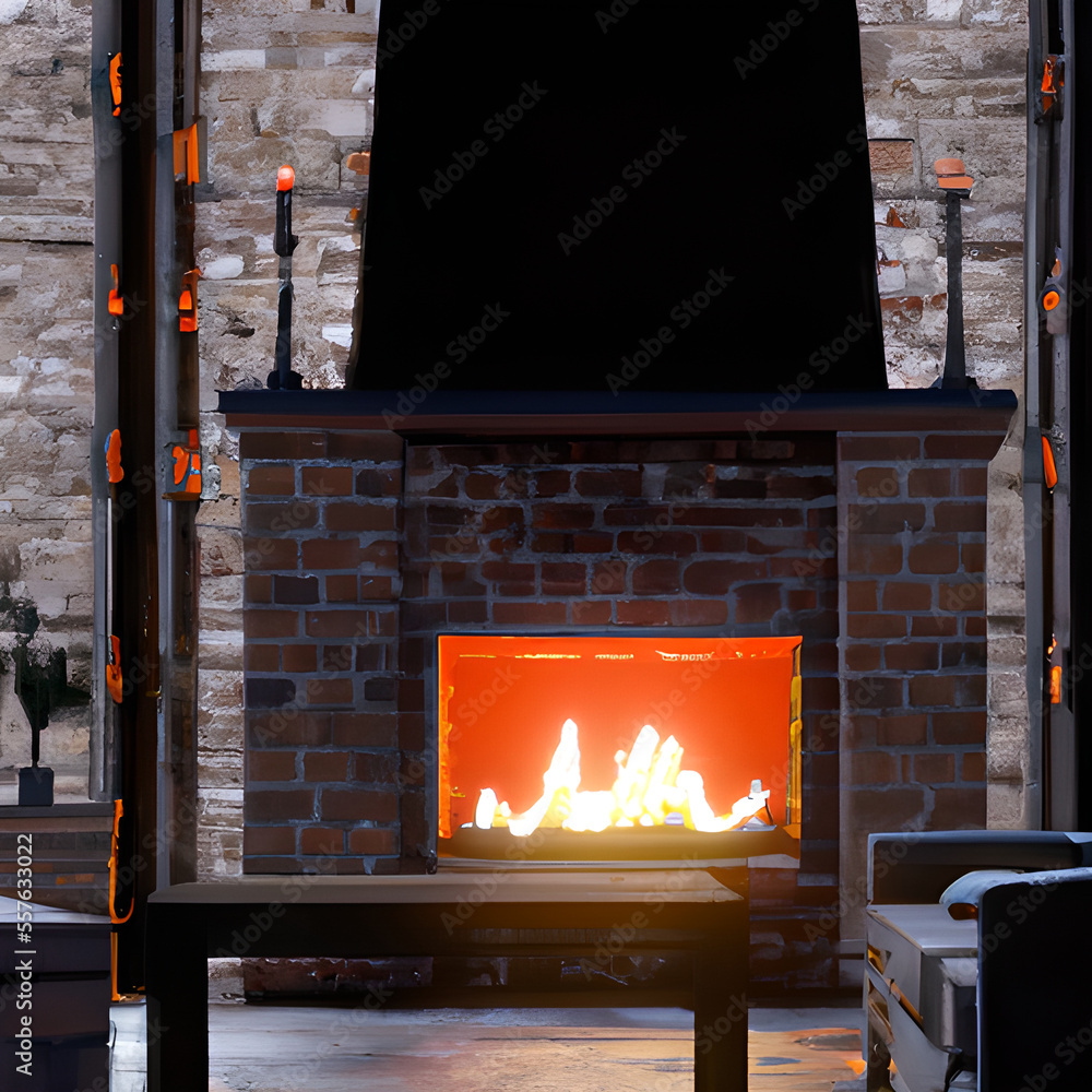 Dark living room loft with fireplace, industrial style , hyper ...