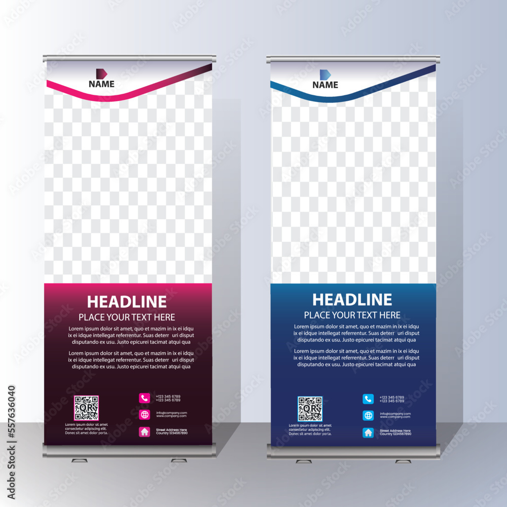 Vetor de Roll Up Banner Signage Standee Template for Advertising and ...