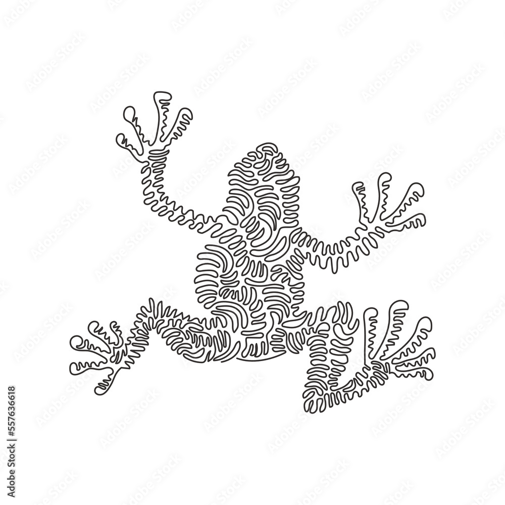 Single swirl continuous line drawing of cute frog abstract art ...