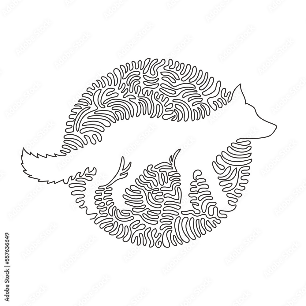 Continuous One Curve Line Drawing Of Funny Fox Abstract Art In Circle Single Line Editable