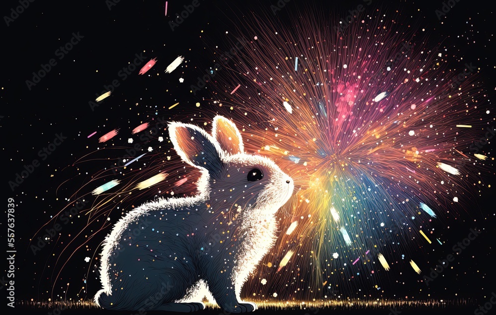 chinese new year 2023, year of the rabbit, cute fluffy bunny under ...
