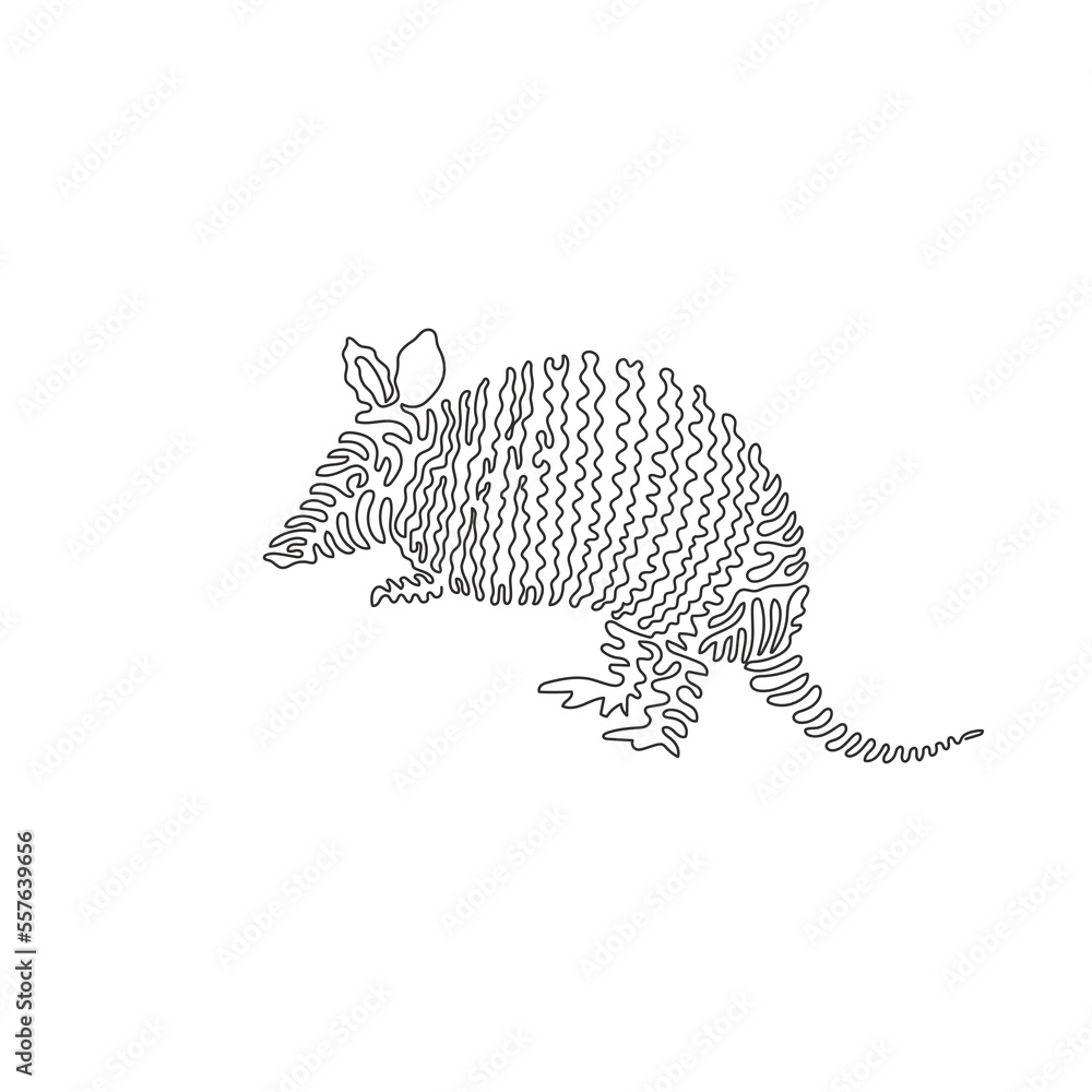 Continuous curve one line drawing of cute armadillo abstract art in ...