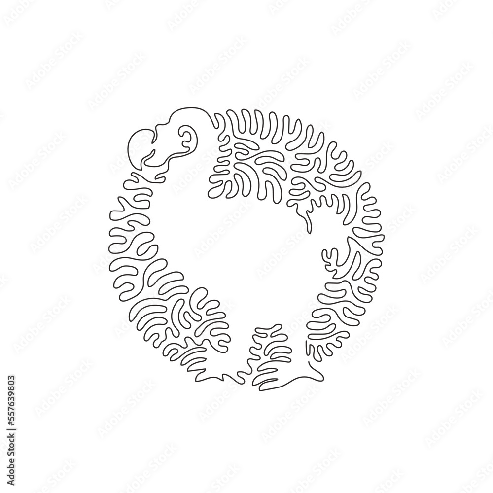 Continuous Curve One Line Drawing Of Standing Dodo Abstract Art In Circle Single Line Editable