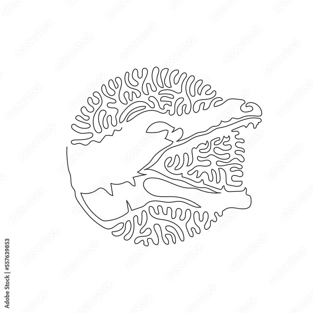 Continuous curve one line drawing of wide rounded snout alligator ...
