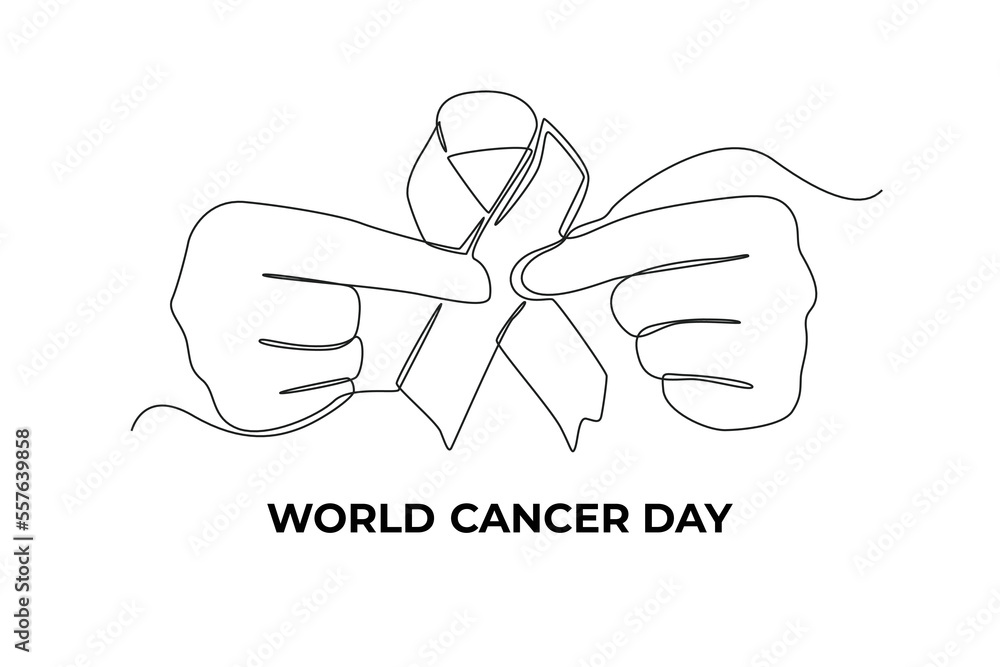 Continuous one line drawing hands holding ribbon for supporting people ...