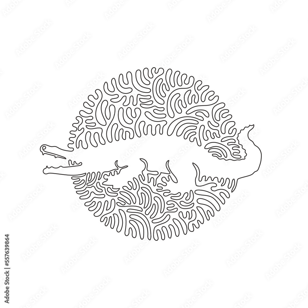 Continuous curve one line drawing of wild alligator abstract art in ...