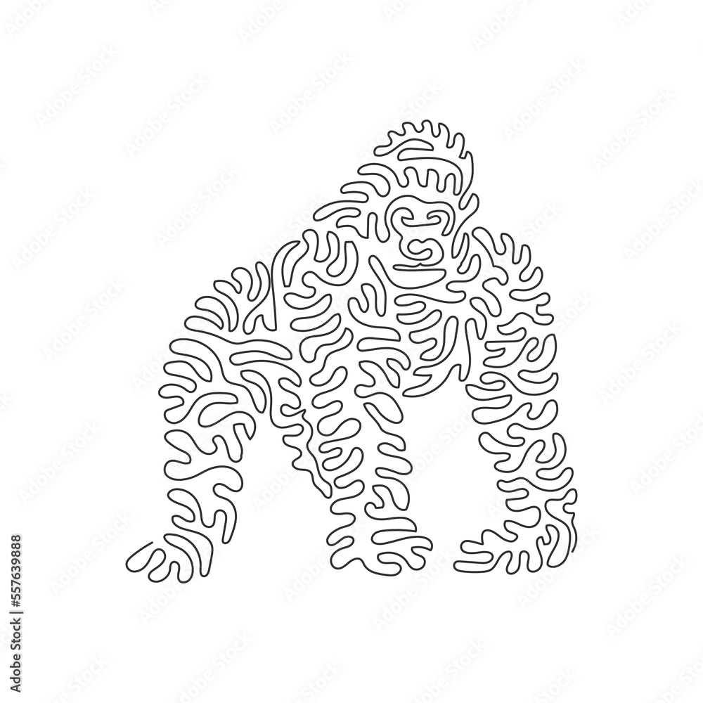 Continuous curve one line drawing of cute gorilla curve abstract art ...