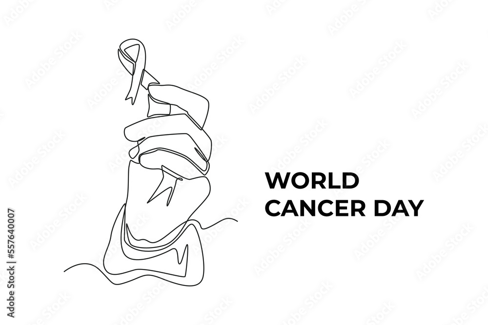 Continuous one line drawing hands holding ribbon for supporting people ...