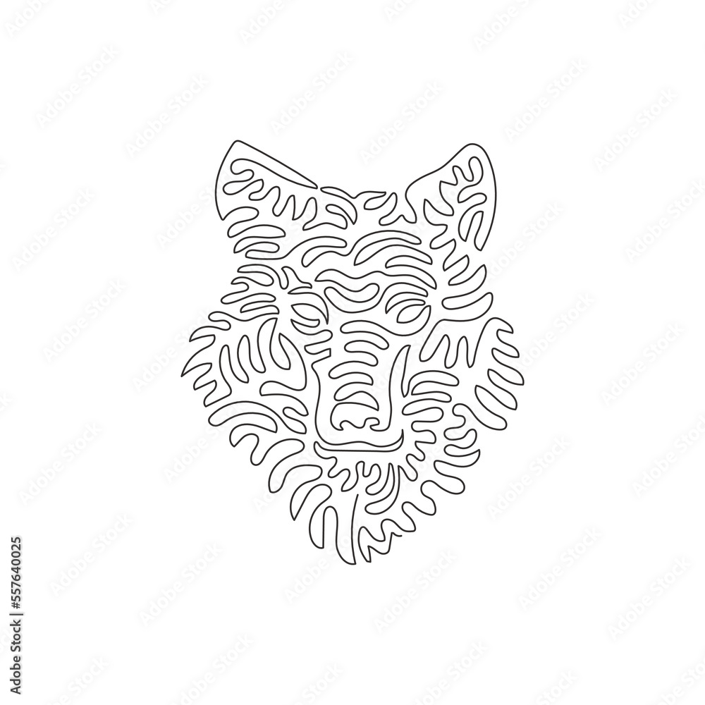 Single one curly line drawing of predatory wolf abstract art ...