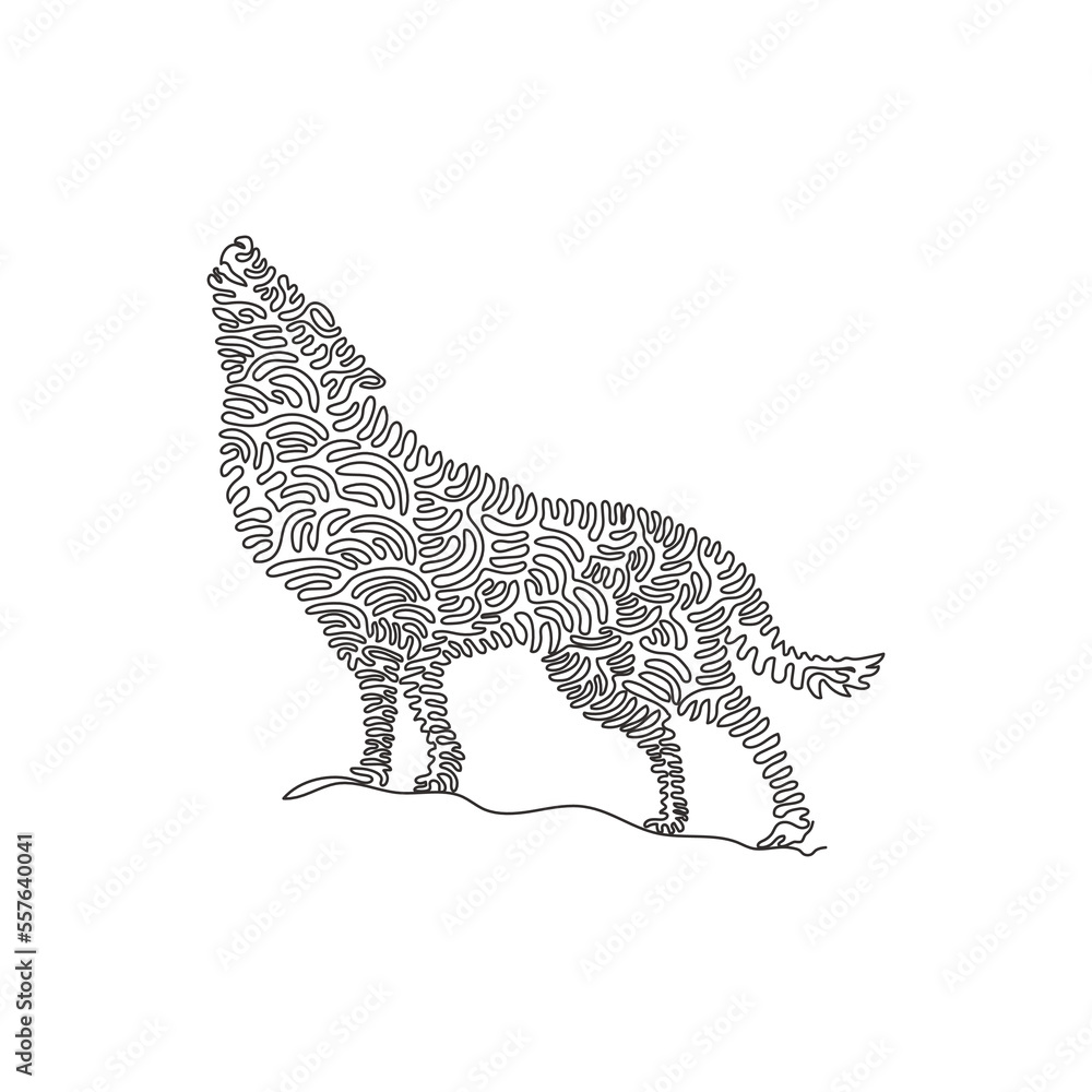 Single swirl continuous line drawing. Wolves are very intelligent ...