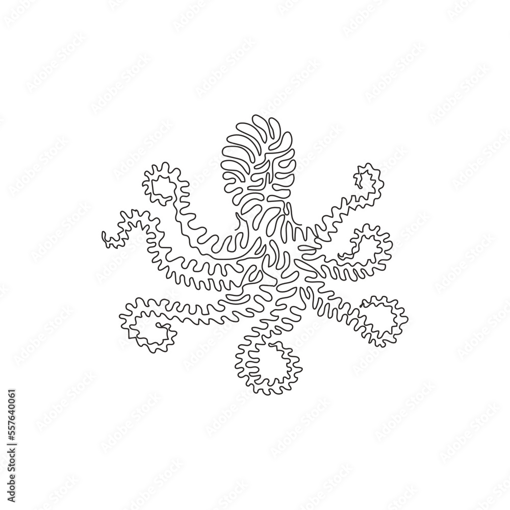 Single swirl continuous line drawing. Octopuses bulbous heads ...