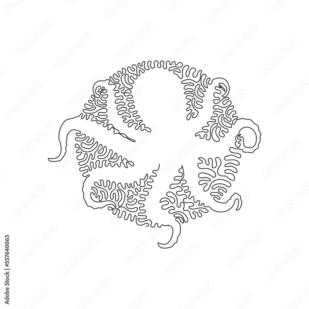 Continuous one curve line drawing. Octopuses are invertebrates with a ...