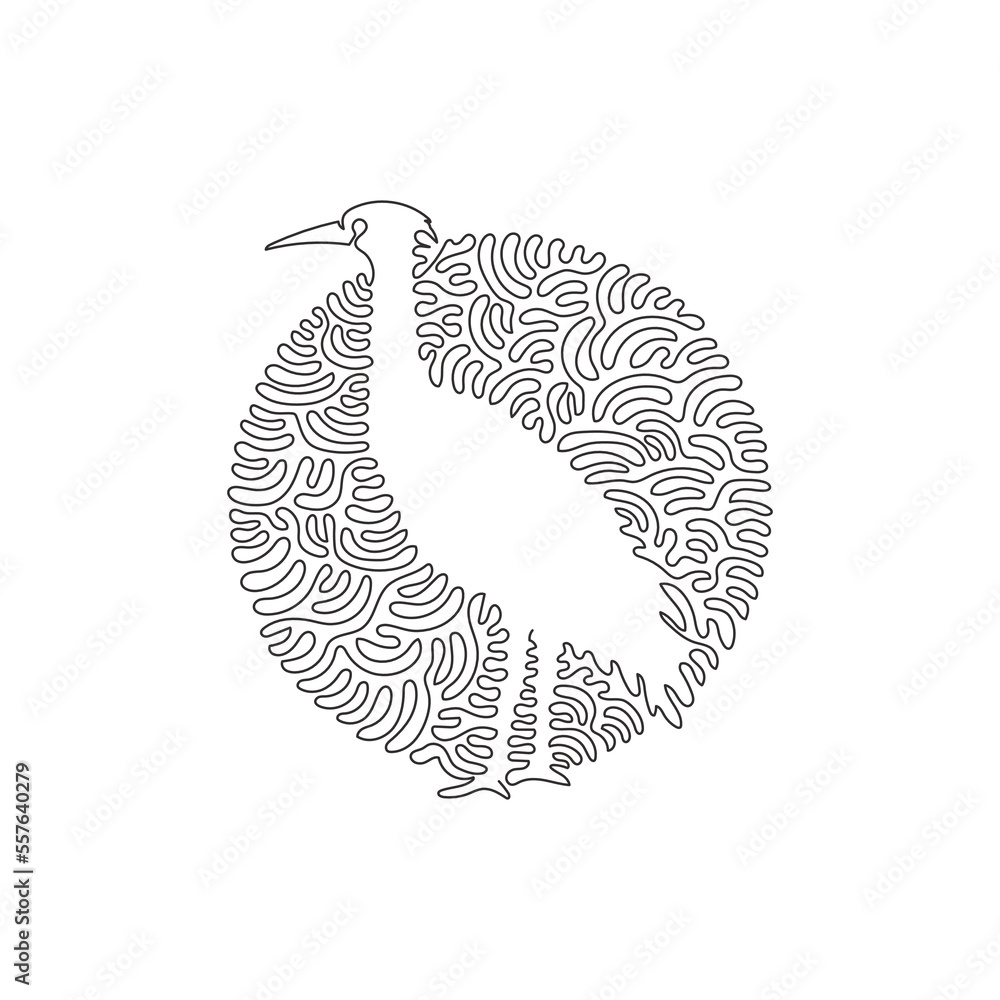 Continuous curve one line drawing of standing heron abstract art in circle. Single line editable ...